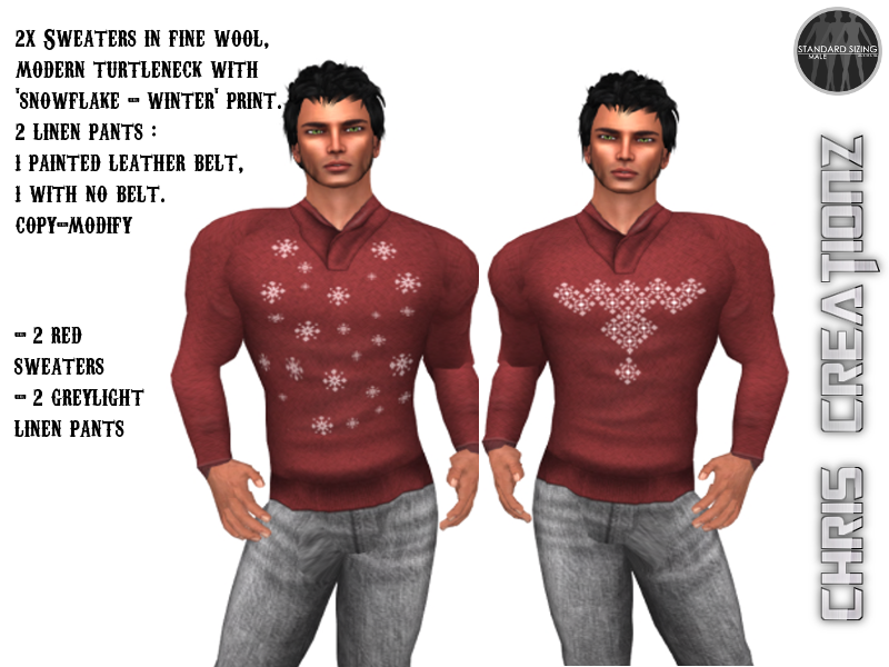 Outfit, 2x winter themed pullovers turtleneck, wool, 2x linen pants ...