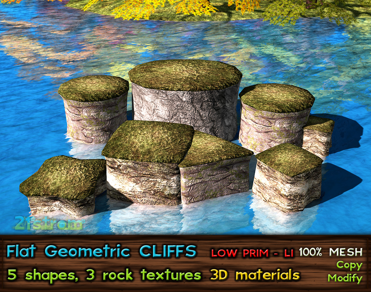 21strom Flat Geometric Cliffs - 5 shapes + 3 rocks | Kitely
