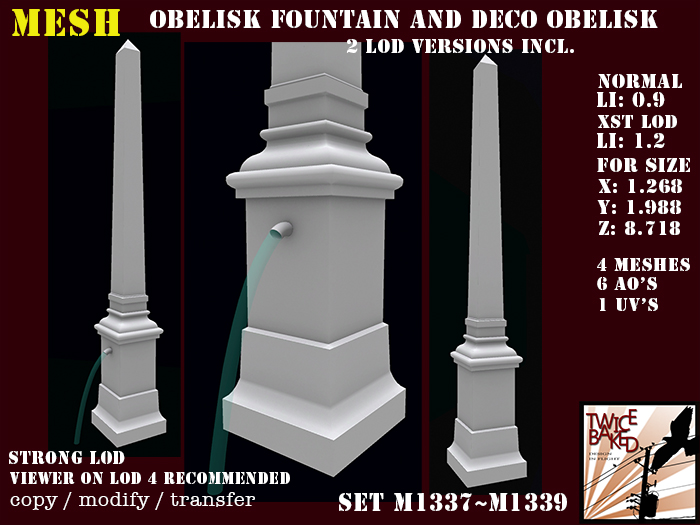 "TB" Beautiful Obelisk fountain and Obelisk on pedestal M1337 M1339 ...