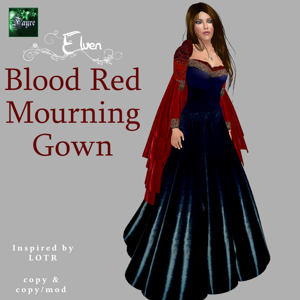 CF Elven Blood Red Mourning Gown | Kitely