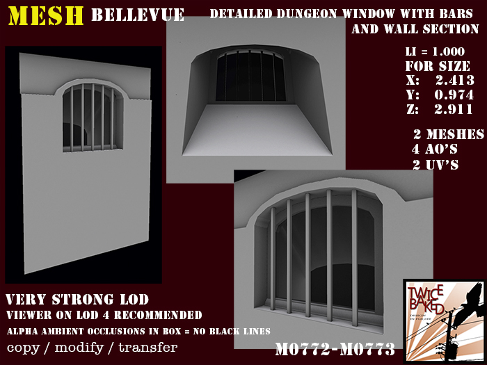 "TB" BV dungeon/basement window with bars and wall section M0772 M0773 ...