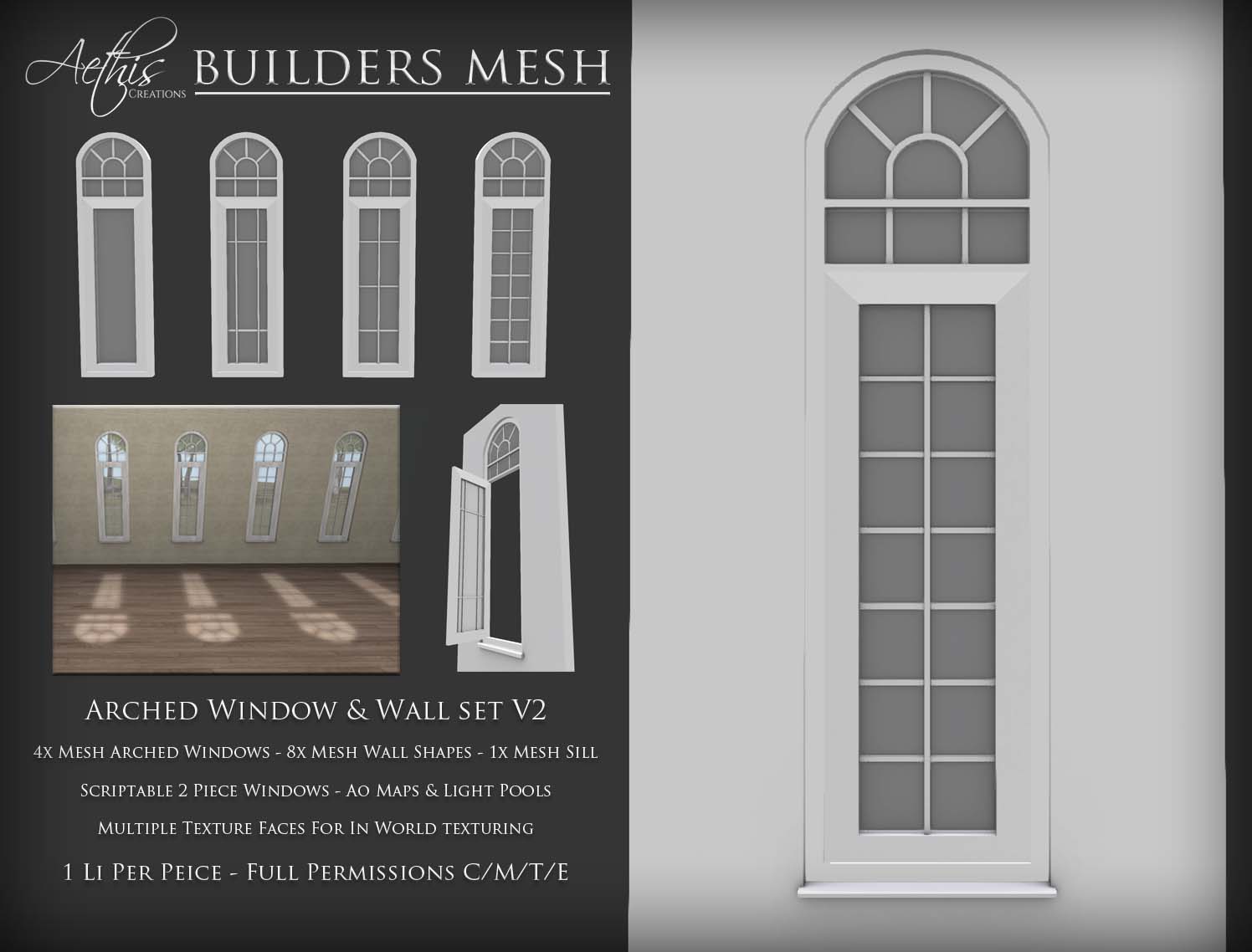 [AC] Arched Window & Wall set V2 - Full Permissions | Kitely