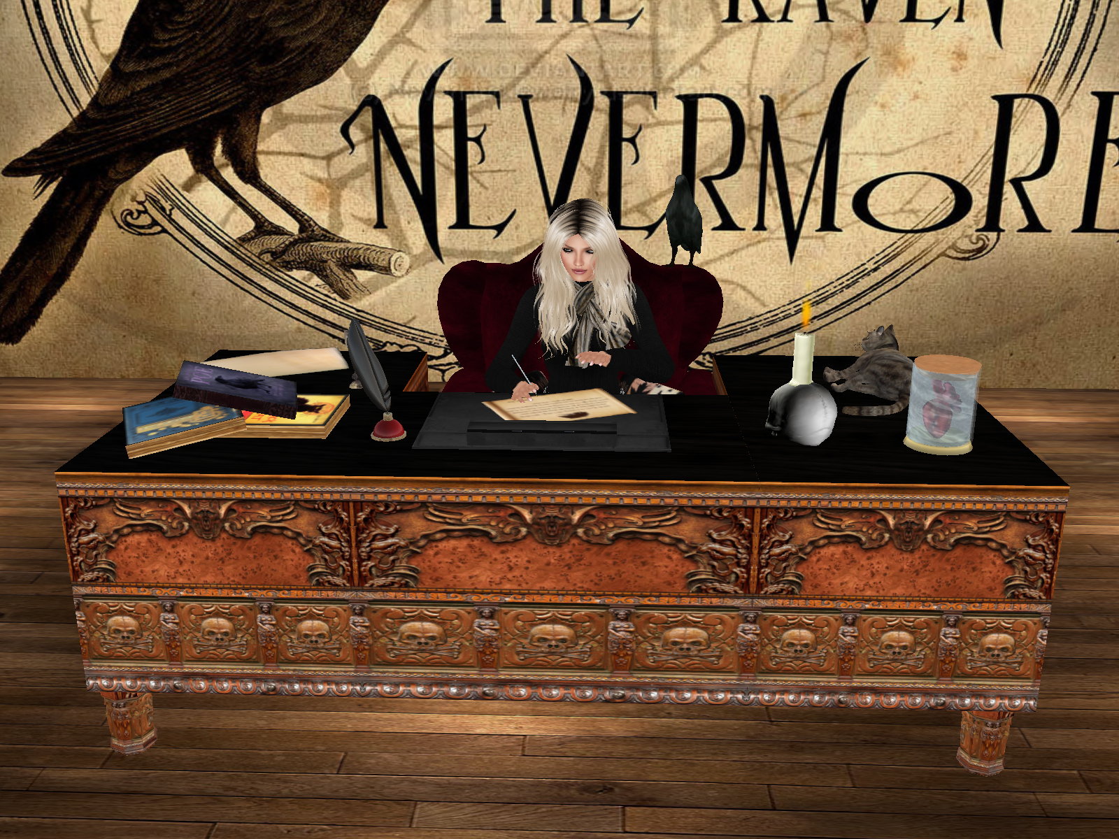 CF Edgar Allen Poe Writer Desk & Wingback Chair | Kitely