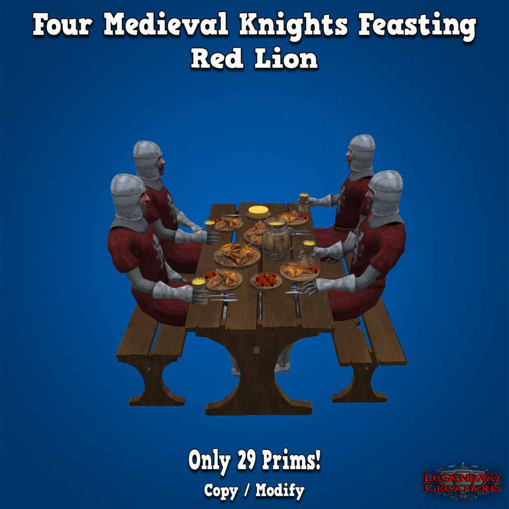 Four Medieval Knights Feasting Red Lion Boxed | Kitely