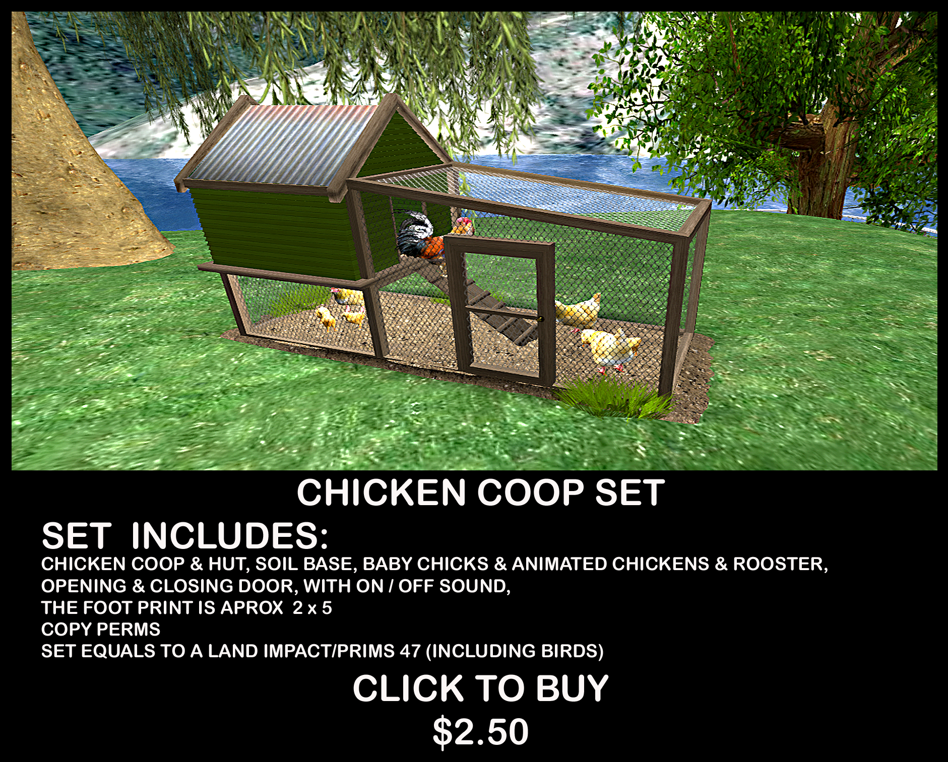 Chicken Coop Set With Animated Chickens & Rooster | Kitely