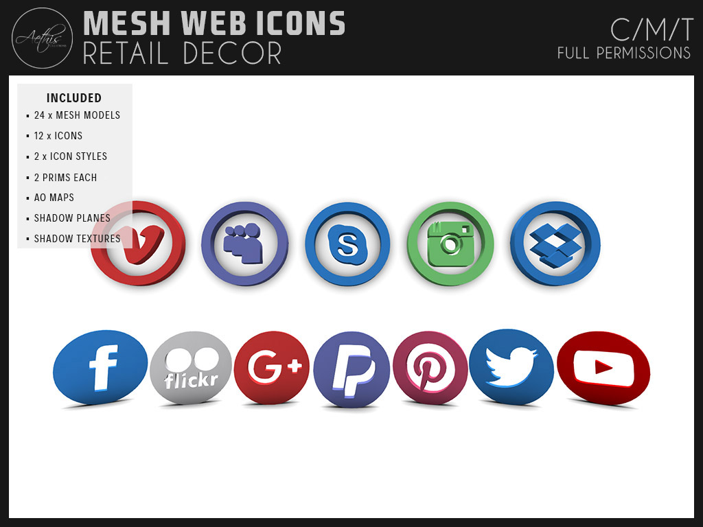 [AC] Mesh 3D Web Icons - 24x Models - Full Permissions | Kitely