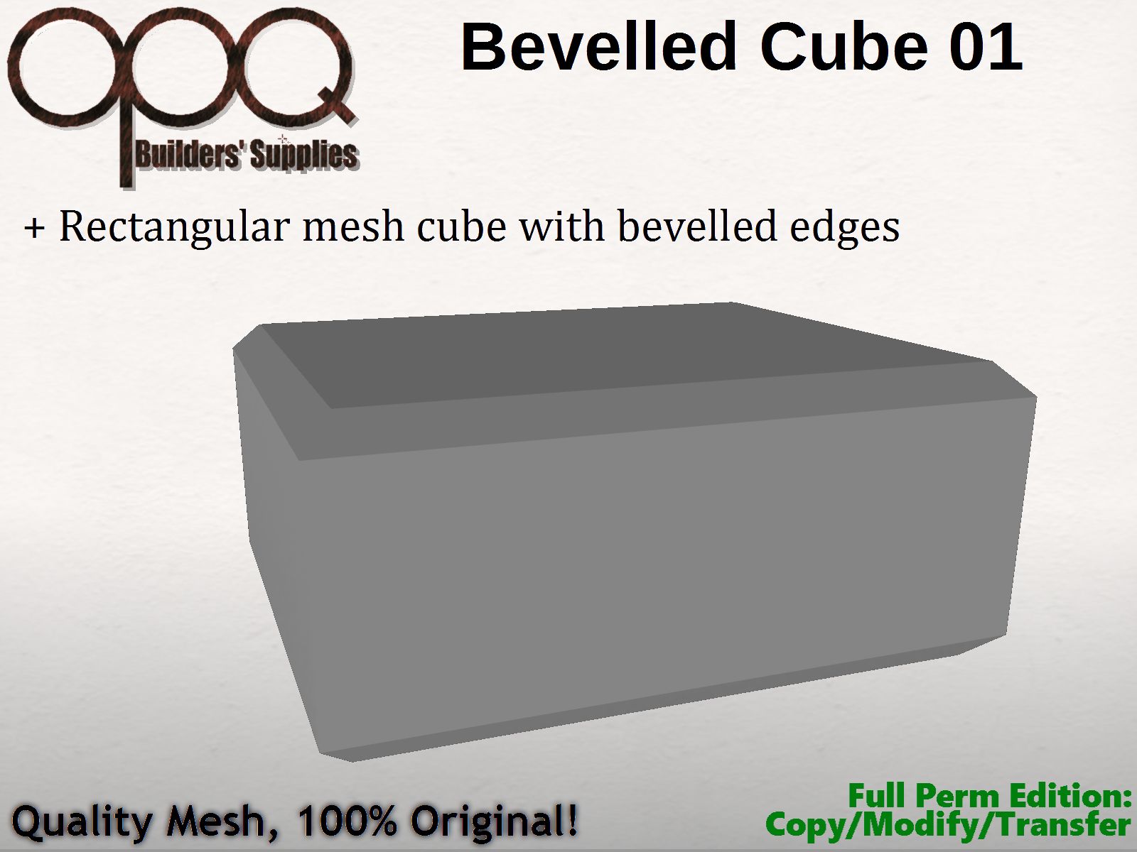 Full perm cube with bevelled top and bottom edges - OPQ Bevelled Cube ...