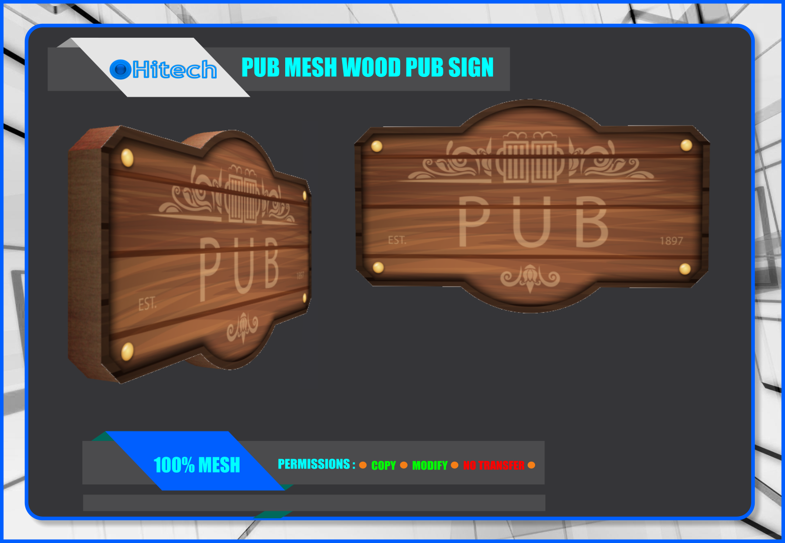 HITECH ::-- MESH WOOD PUB SIGN | Kitely