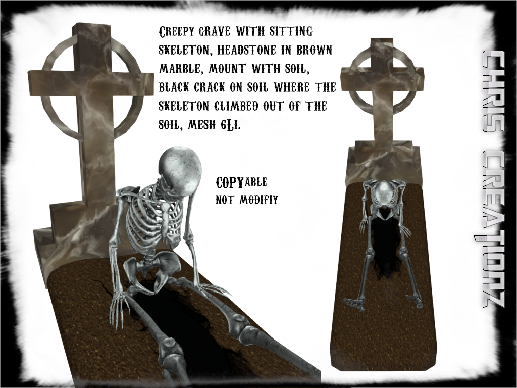 Creepy grave, sad skeleton, headstone celtic cross, marble, mount ...