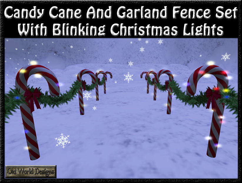 Candy Cane and Garland Christmas Fence Set with Blinking Christmas ...