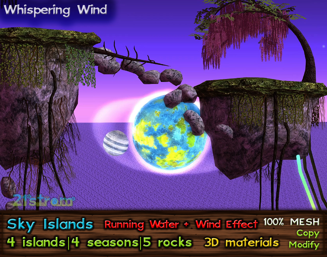 Mesh Sky Islands in 4 seasons with 5 rocks and Running Water | Kitely