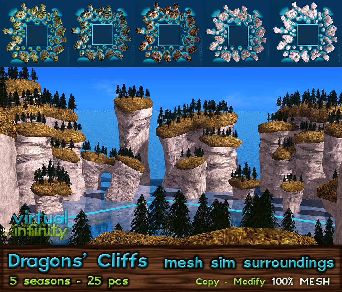 Dragons' Cliffs - mesh sim surroundings, 5 seasons, 25 pcs | Kitely