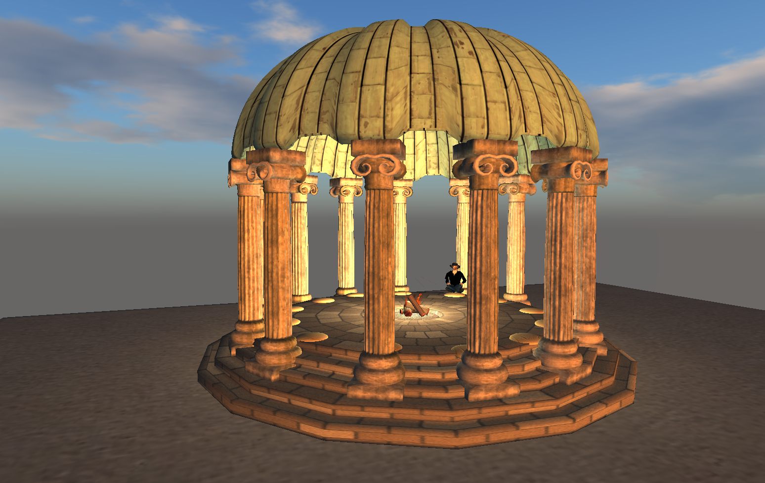 Ionic Gazebo w/ Fire & Seating | Kitely
