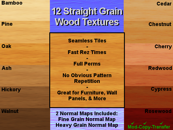 12 Straight Grain Wood Textures w/ Normal Maps | Kitely
