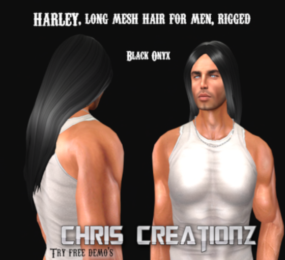 3x Long hair for men, Harley long hair, rigged mesh, 3x colors per pack ...