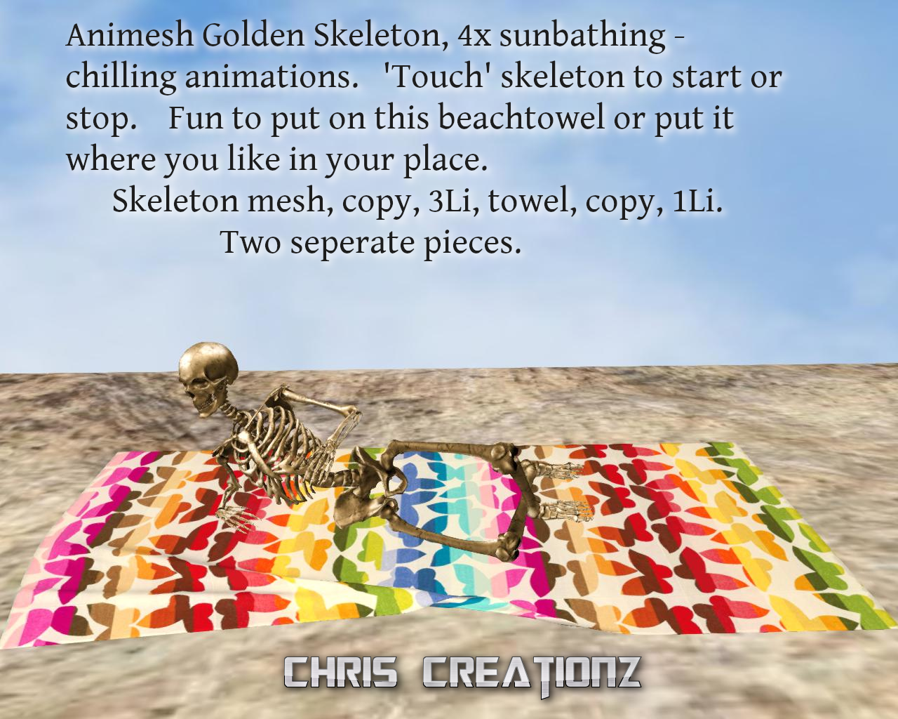 Animesh golden skeleton avatar with sunbathing & chilling animations ...