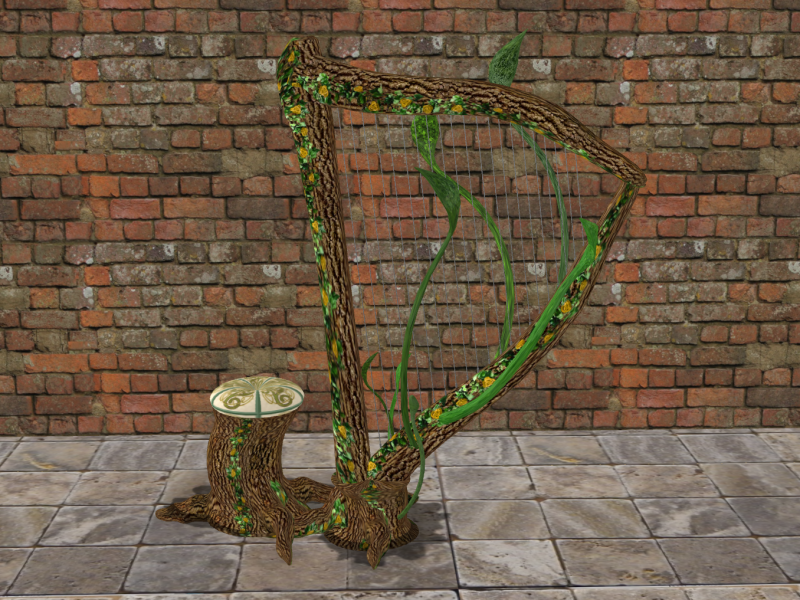CF Elven Tree Stump Harp & Stool | Kitely