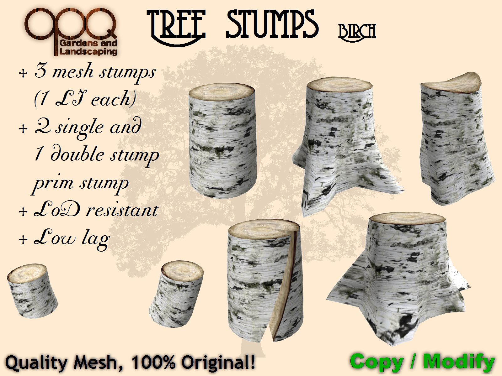 Mesh and prim birch tree stumps - 1 dollar for each - OPQ Tree stump ...